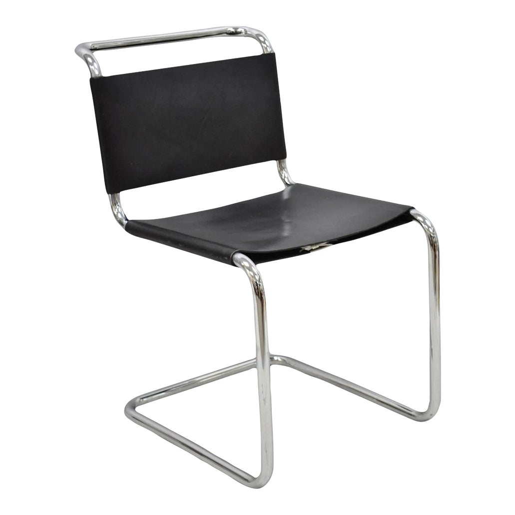 Vintage Marcel Breuer Black Leather Corset Back B33 Chrome Side Chair ...