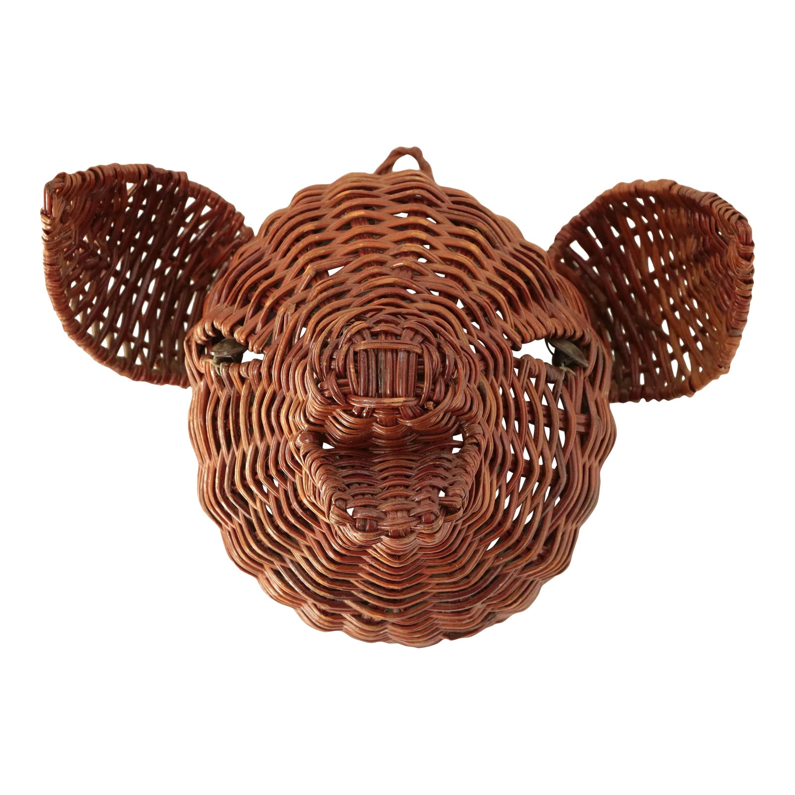 Vintage Wicker Pig Head Faux Taxidermy Wall Hanging | Chairish