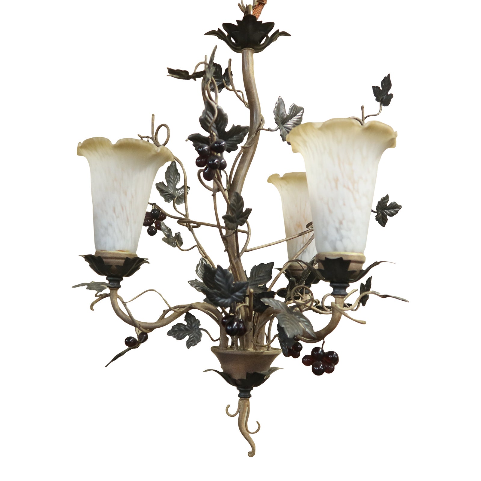 Grapevine Design Toleware Chandelier W. Brass Beads | Chairish