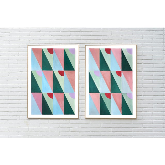 2022 "Pastel Tiles Combo Grid" Diptych Acrylic Painting on Watercolor ...