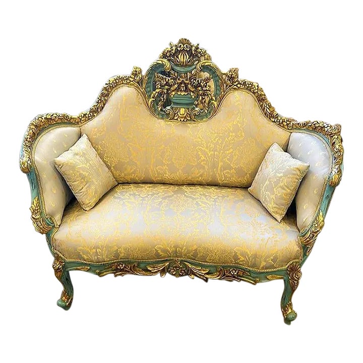 Rococo Style White Sofa With Gold Details | Chairish