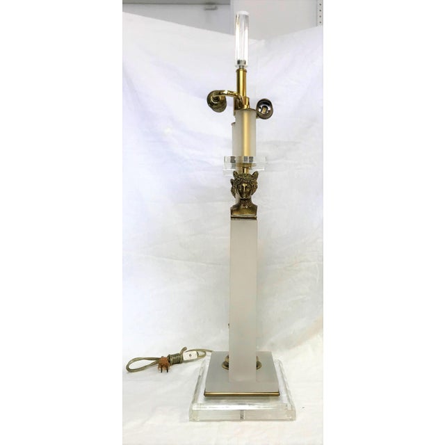 Frosted Lucite and Bronze Lamp Depicting Greek God Hypnos | Chairish