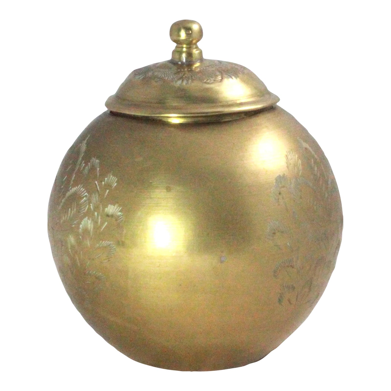 Vintage Chinese Etched Brass Lidded Jar/ Incense Burner | Chairish