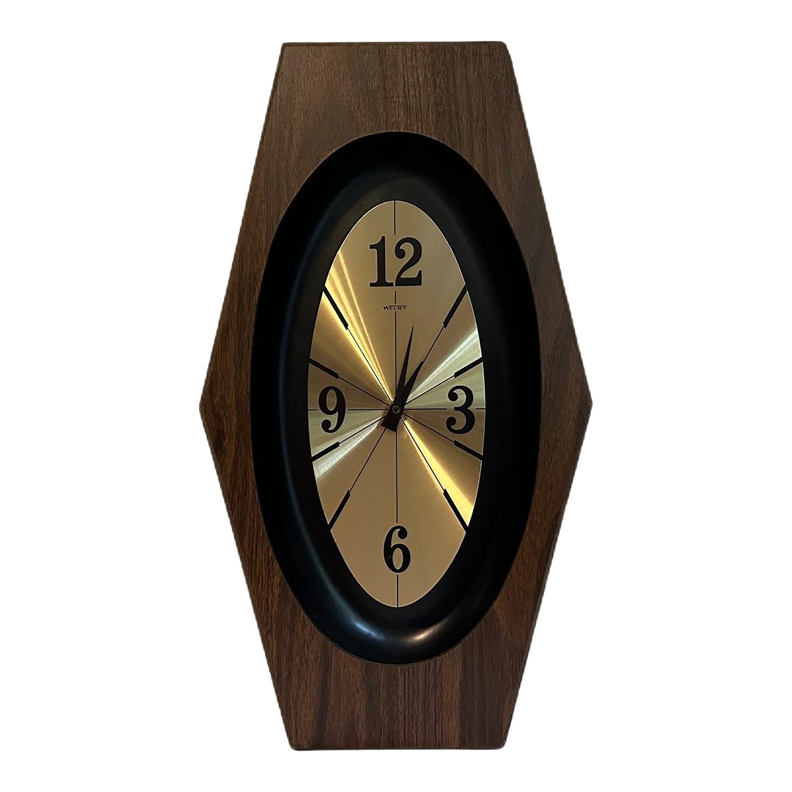 Vintage Mid Century Modern Welby Elongated Hexagon Wall Clock | Chairish