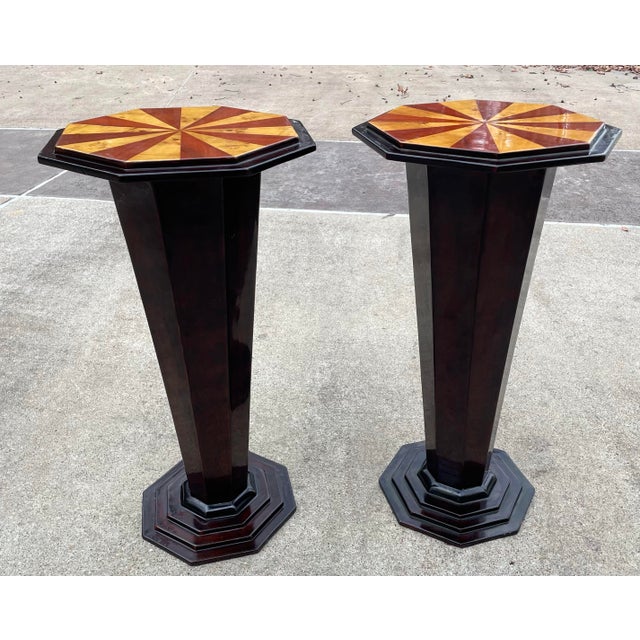 Vintage Art Deco Inlaid Wood Pedestals - a Pair | Chairish