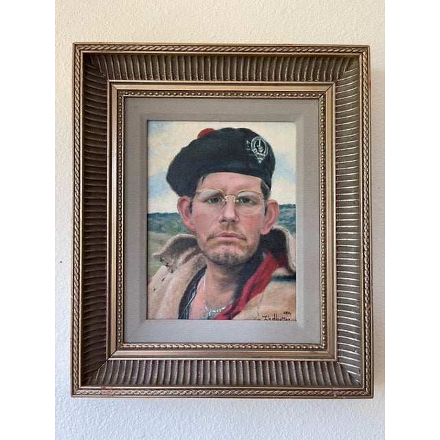 Vintage Portrait Painting of a Man in a Military Beret | Chairish