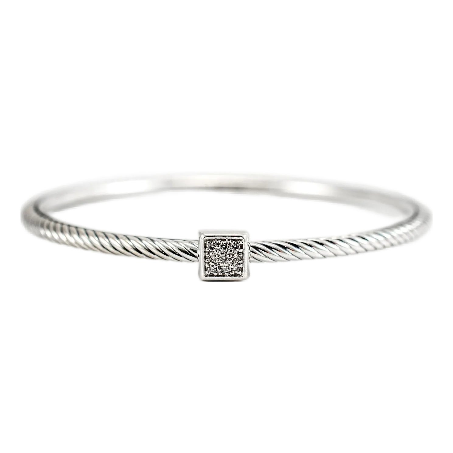 David Yurman 925 Sterling Silver Confetti Pave Diamond Cable Bangle ...