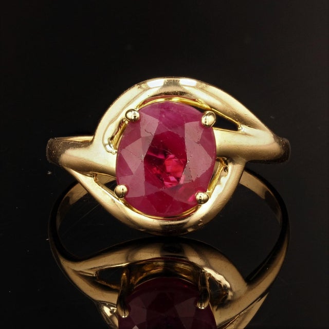 Modern Ruby 18 Karat Yellow Gold Ring Size 8 | Chairish