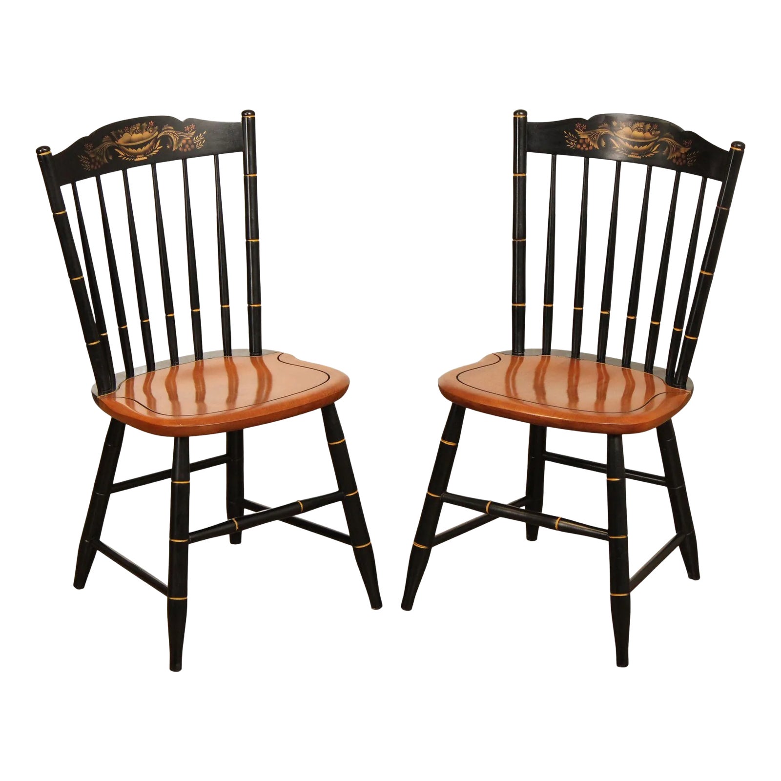 Hitchcock Vintage Pair of Stencil Decorated Side Chairs | Chairish