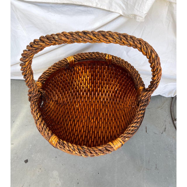 Vintage Asian Woven Willow Gathering Basket | Chairish