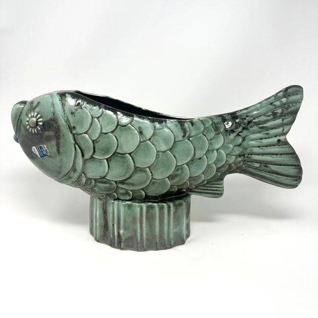Large Vintage Royal Hickman Pottery Green Fish Vase Planter | Chairish