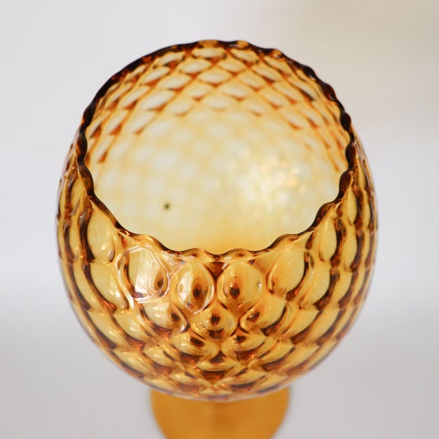 Mid Century Empoli Italy Long Stem Amber Glass Optic Snifter Vase