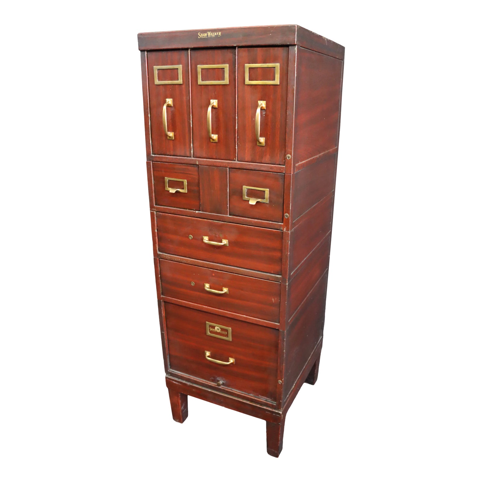 Shaw Walker Industrial Steel Faux Mahogany Finish File Stacking Cabinet ...