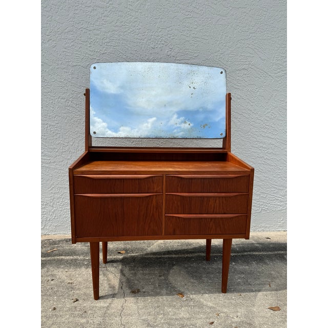 Scandinavian Teak Vanity Dressing Table With Swivel Mirror, 1960s MCM ...