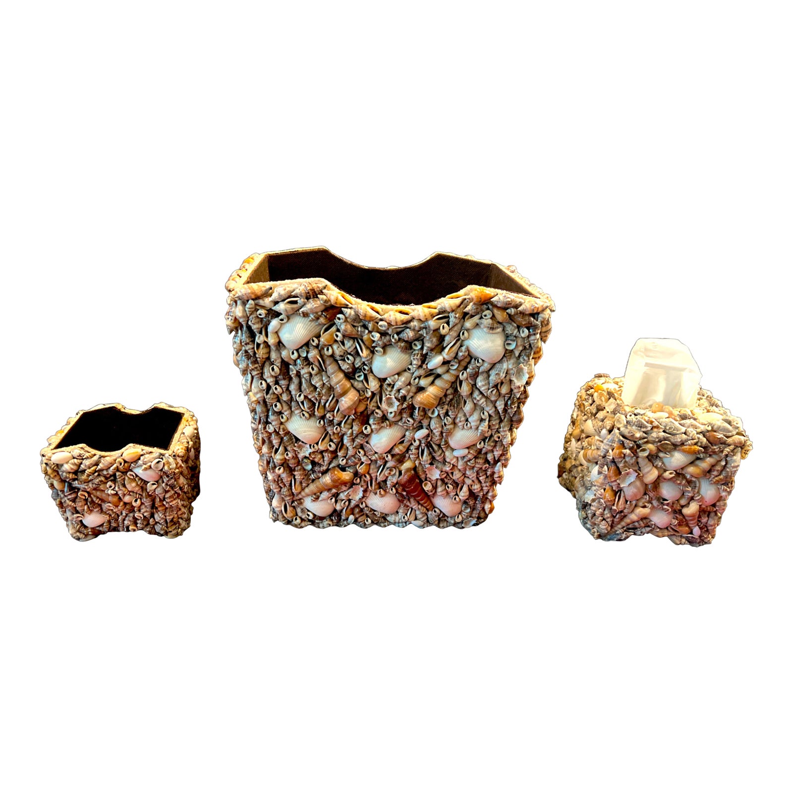 Seashell Encrusted Bathroom Accessories Wastebasket Tissue Holder ...
