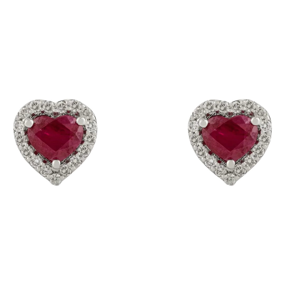 Vintage 14k Gold Ruby Heart Stud Earrings With Diamonds- 2 Pieces | Chairish