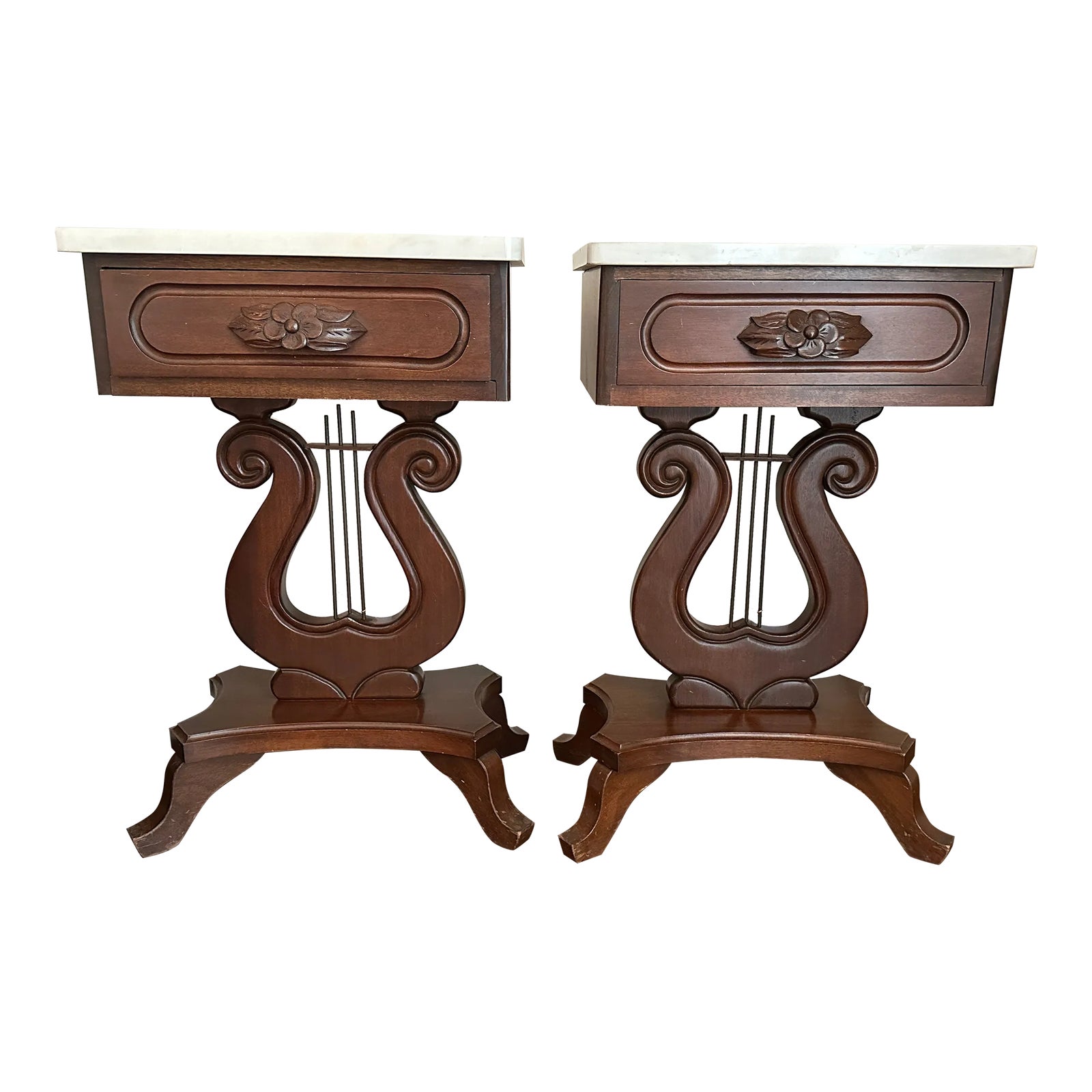 Vintage Pair of Italian Marble Topped Lyre/Harp Side Tables With ...