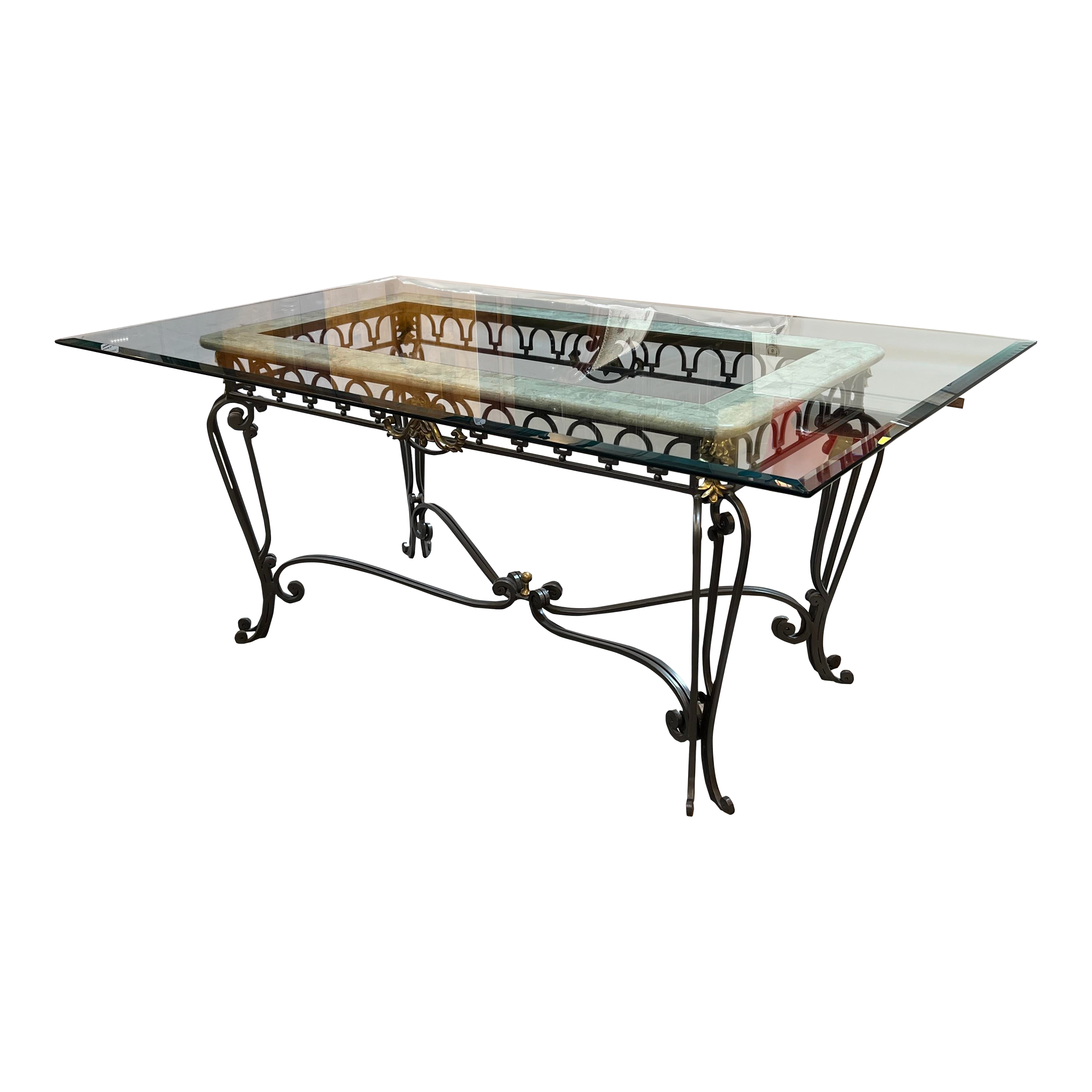 Vintage Horchow Glass Top Wrought Iron + Marble Dining Table - $699 ...