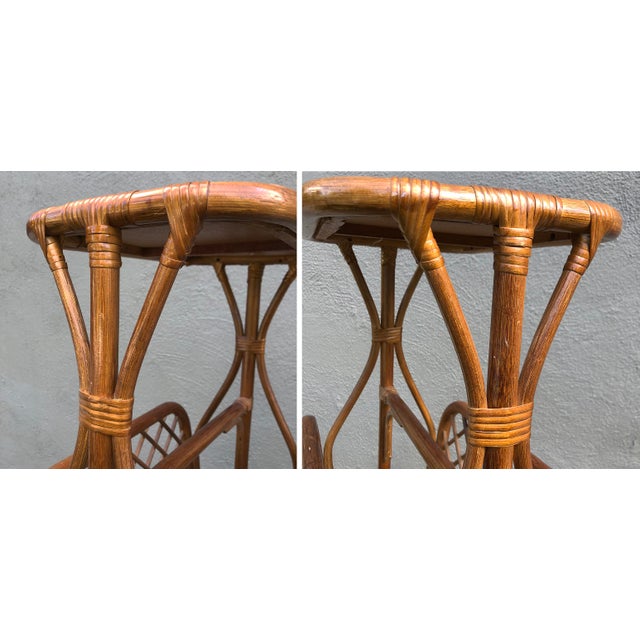 Mid 20th Century Boho Chic Cane & Rattan Side Table W/Magazine Rack ...