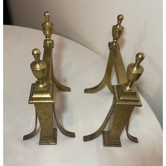 Pair of 2 Antique 19th Century Victorian Brass Fireplace Andirons Fire ...