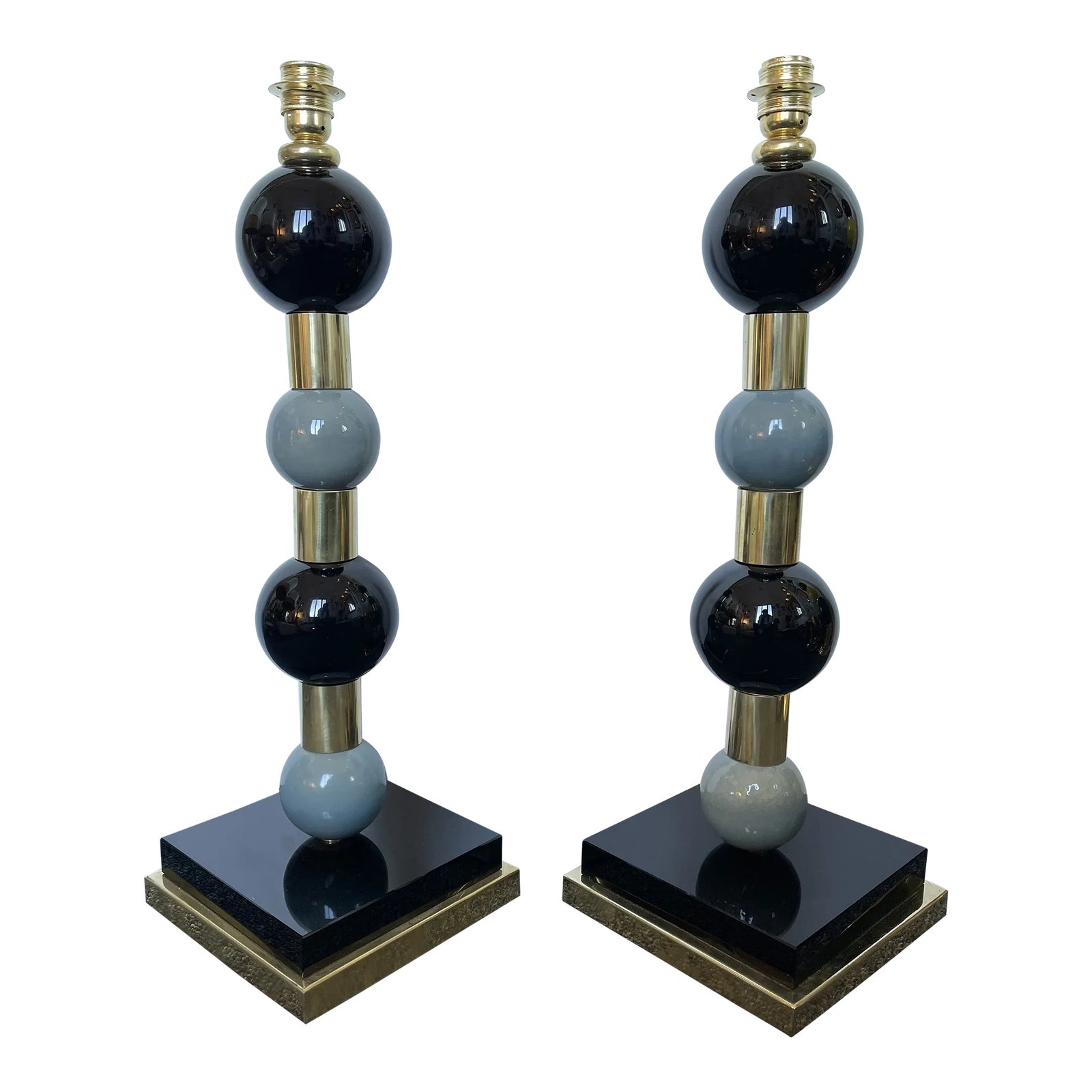 Contemporary Brass Murano Glass and Ceramic Ball Lamps, Italy - a Pair ...