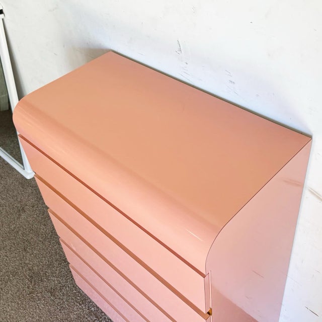 Postmodern Pink Lacquer Laminate Waterfall Highboy Dresser With Gold ...