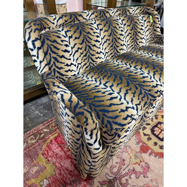 Vintage Sofa Loveseat Thibaut Navy Zebra Crypton Fabric | Chairish