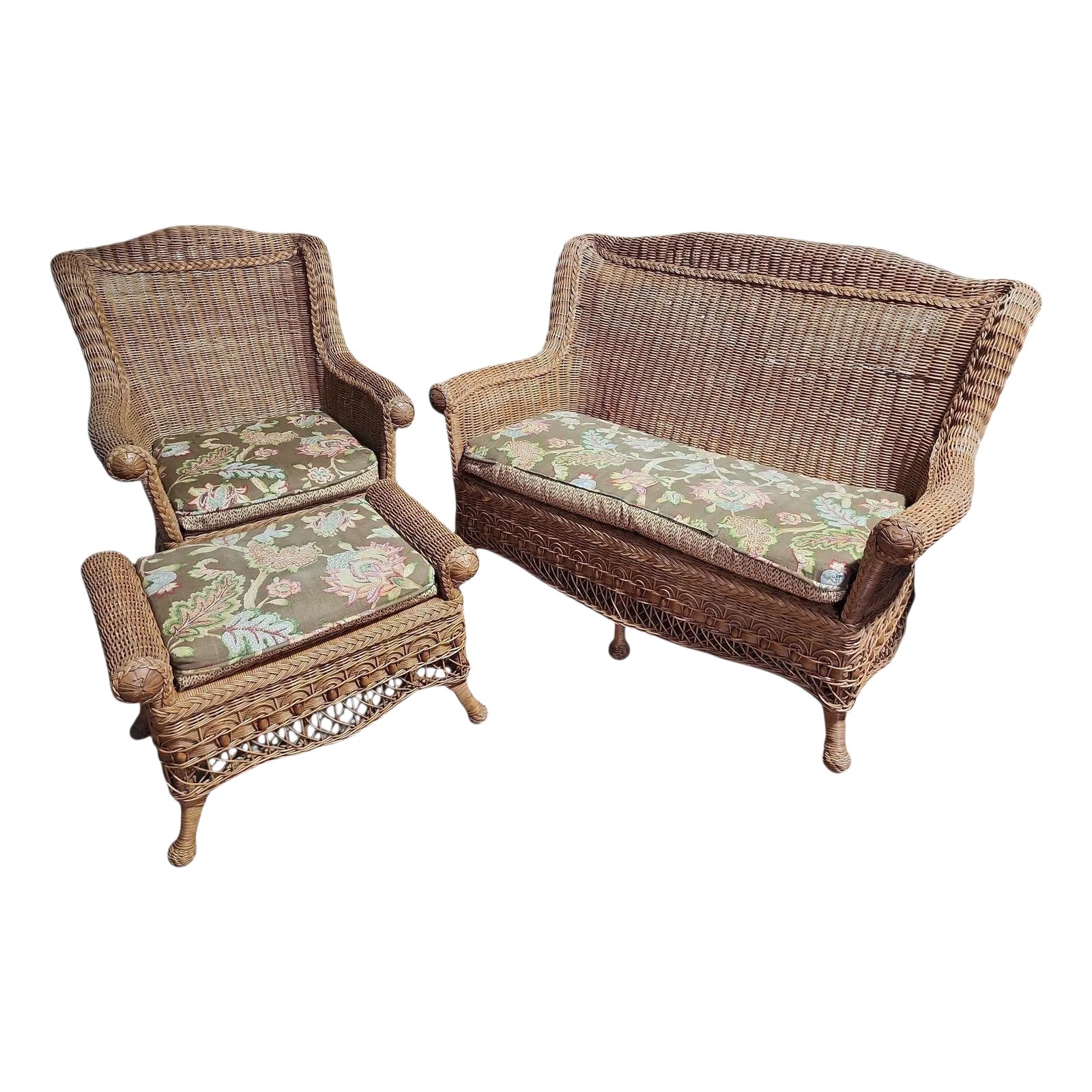 1920s Victorian Wicker and Rattan Parlor Suite- 3 Pieces | Chairish