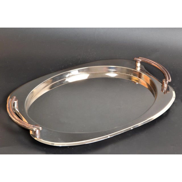 Art Deco Polished Steel & Silver Serveware Platter Barware Serving Tray ...