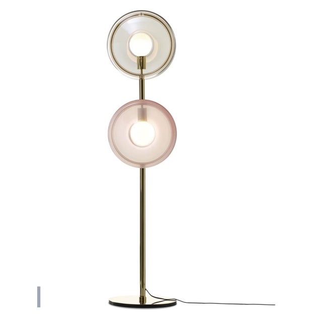 Bomma Orbital Venus Pink Polaris White With Brass Floor Lamp | Chairish