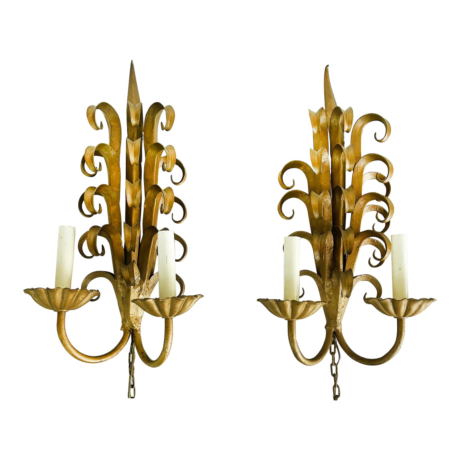 Italian Mid-Century Modern Gilt Wrought Iron Sconces From a New York ...