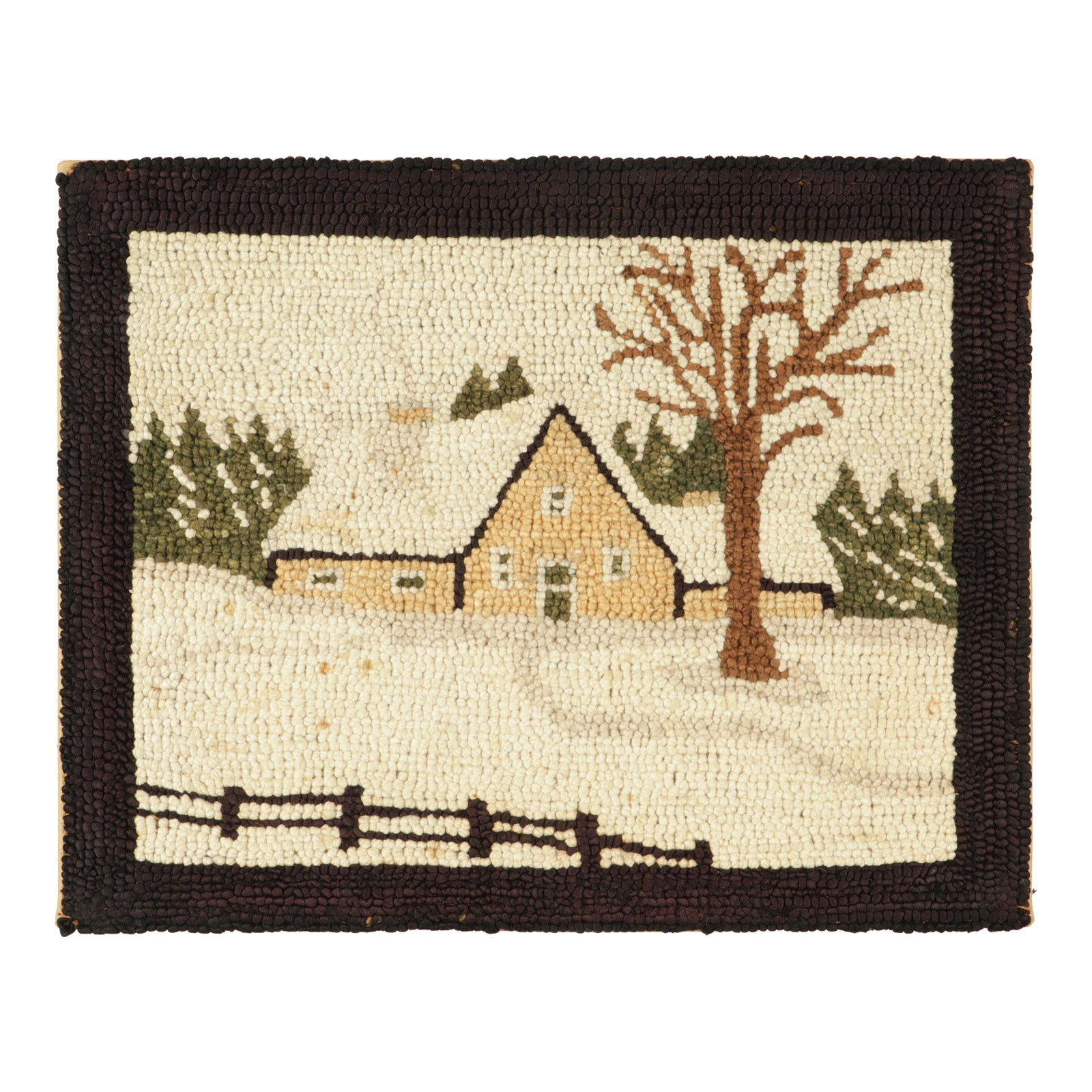 Antique Framed Hooked Rug, Country House Pictorial in White - Rug ...
