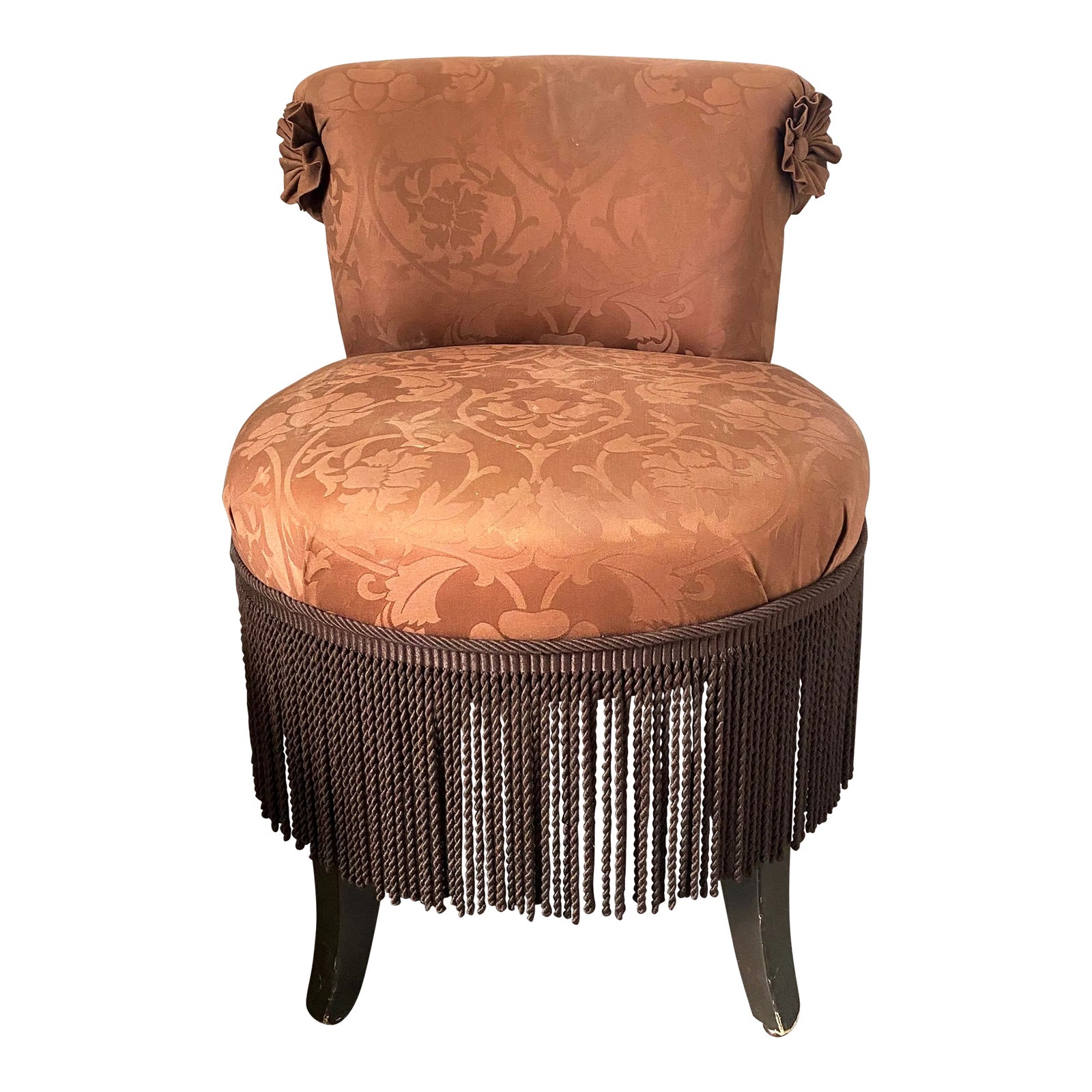 1990s Vintage Vanity Stool Desk Chair With Fringe | Chairish