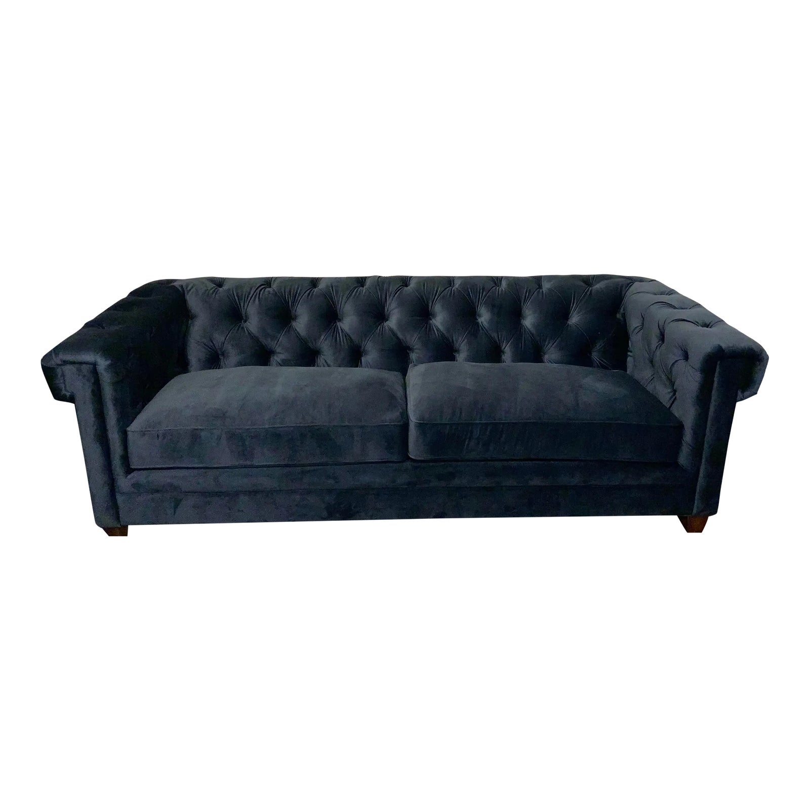 Transitional Slate Blue Velvet Chesterfield Sofa | Chairish