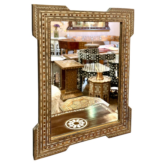Early 20th Century Mosaic Wood Inlaid Mirror | Chairish