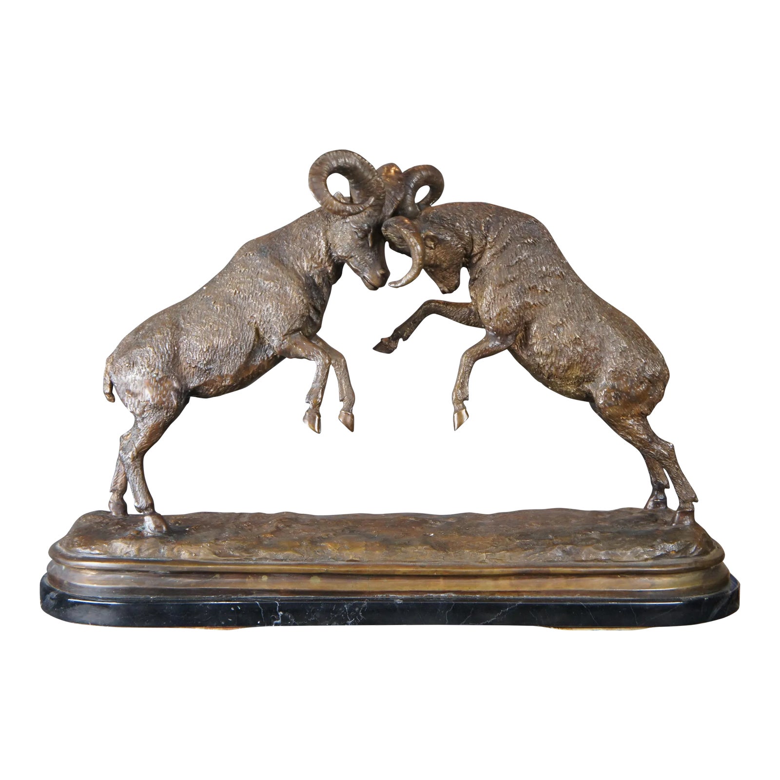 Mid 20th Century Fighting Big Horn Sheep Bronze Mountain Rams Dueling ...