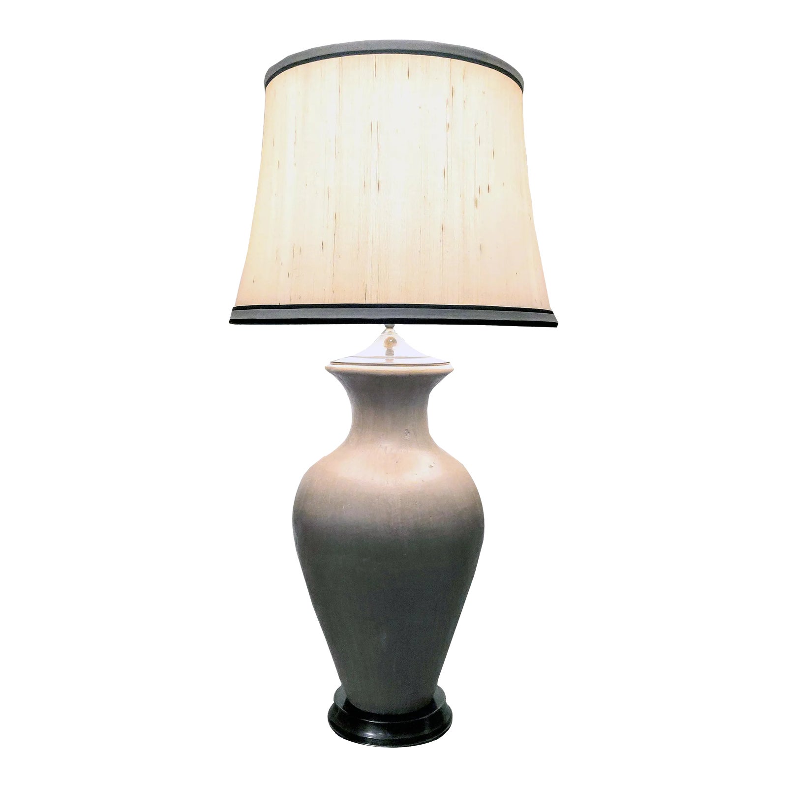 Matte Glazed Monumental Ecru Toned Clay Urn Shaped Table Lamp & Banded ...