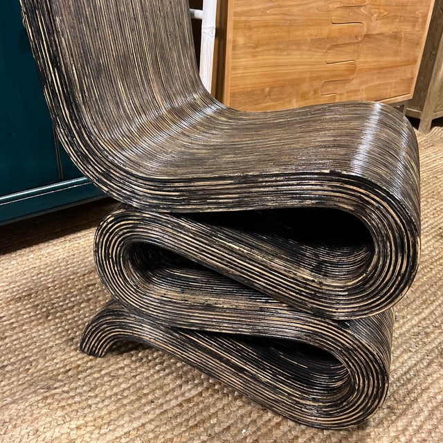Black Wash Pencil Reed Rattan Snake Style Chair | Chairish