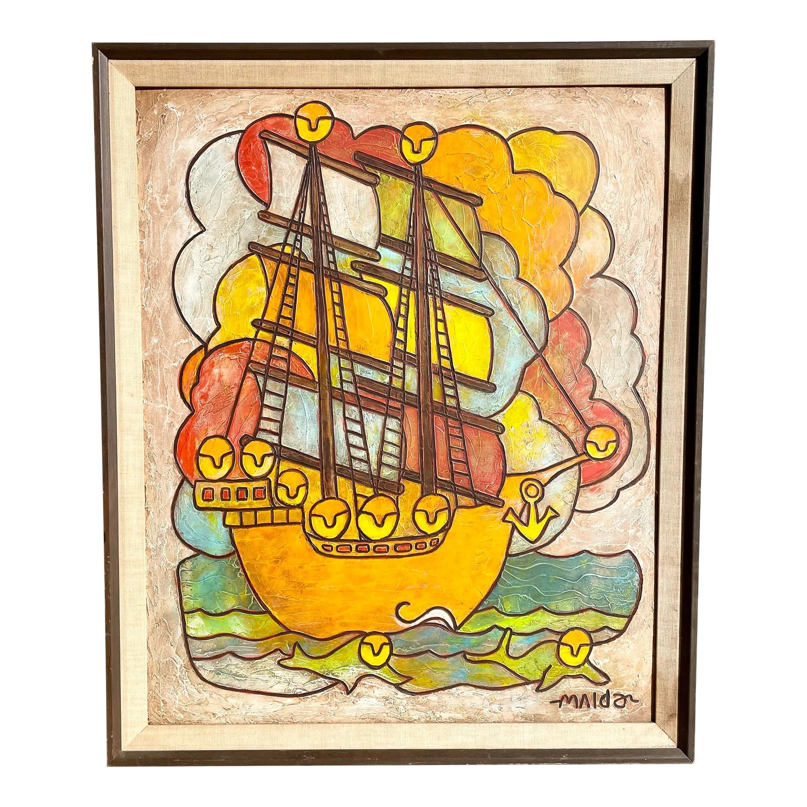 Mid Century Modern Framed Acrylic Painting by Oregon Artist Robert ...