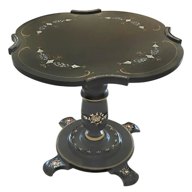 Mid 20th Century Mediterranean Pedestal Accent Side Table With Mother ...