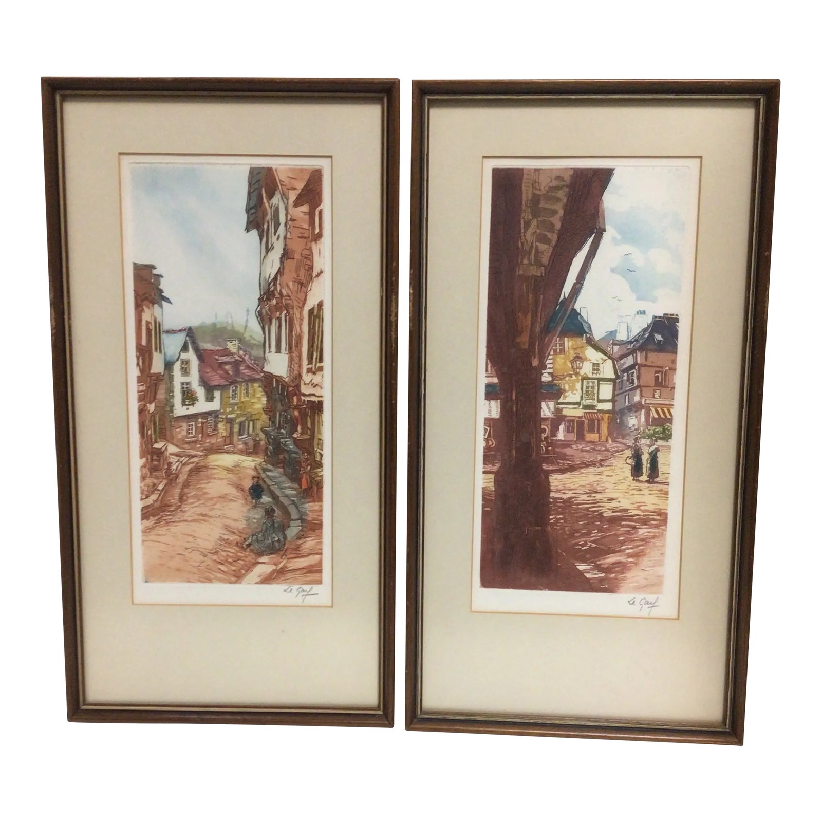Le Garf Signed French Dinah Hand Colored Etchings - a Pair | Chairish