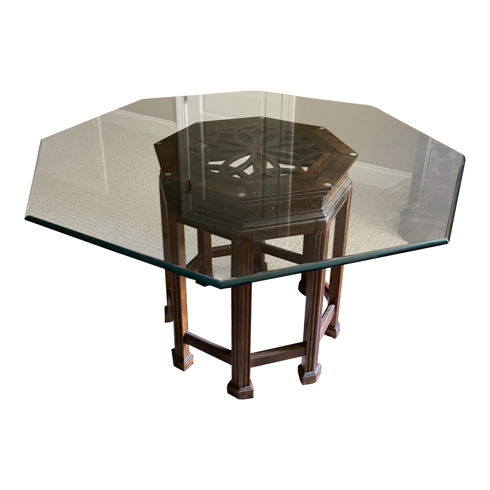 1990s Ethan Allen Octagon Glass Dining Table | Chairish