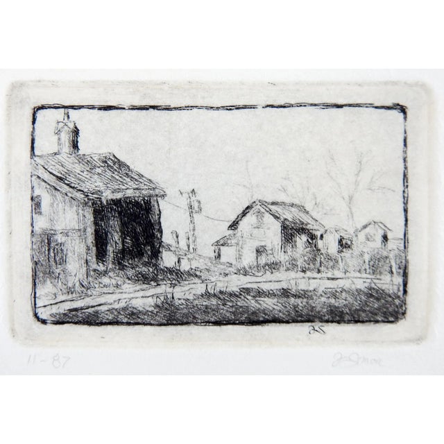 Small Vintage Rustic Farm House Etching | Chairish