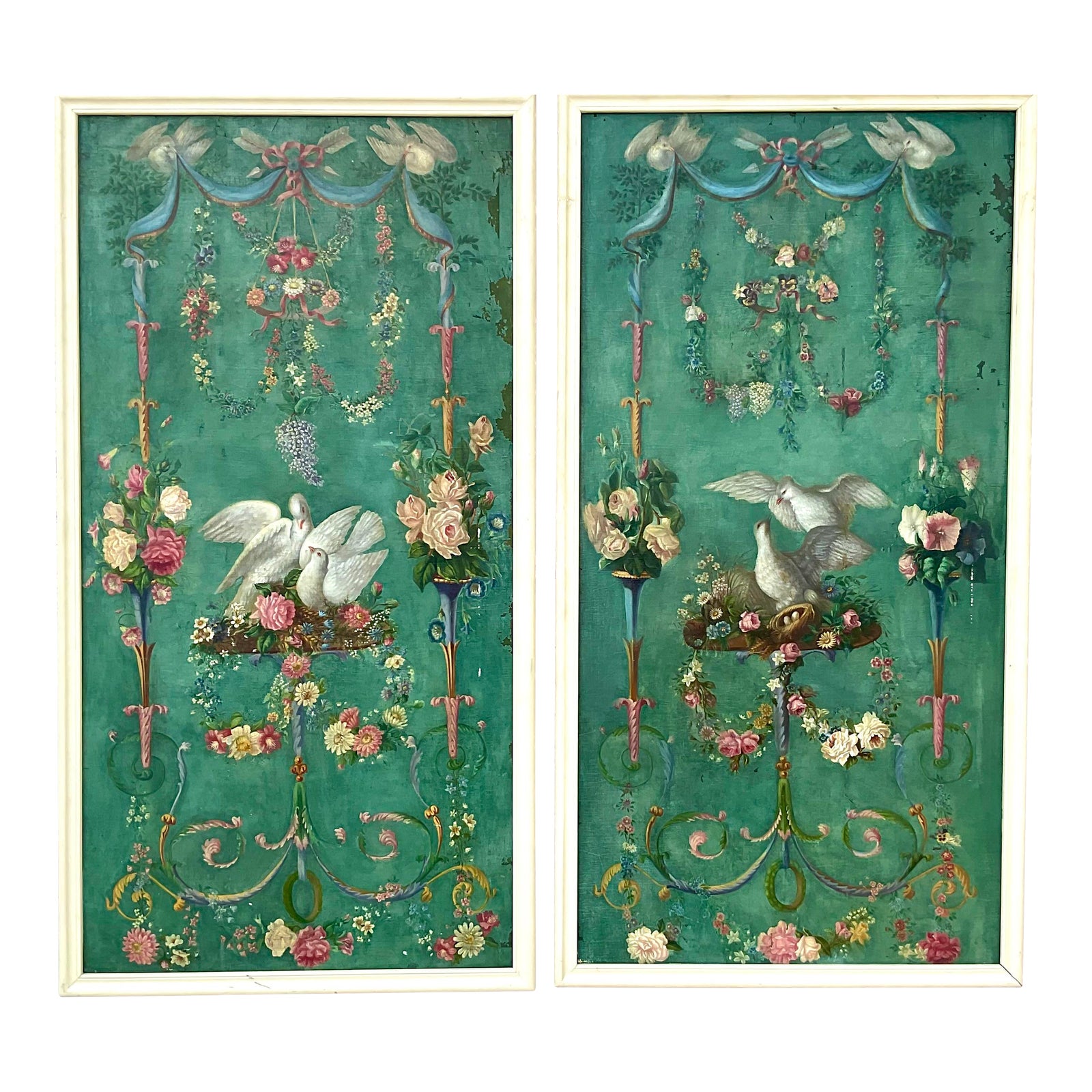 Hand-Painted French Wall Panels, a Pair | Chairish