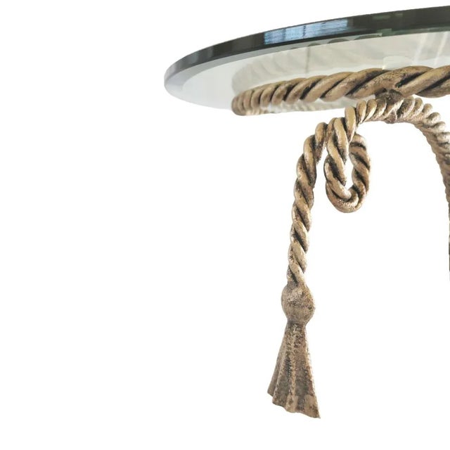 1930’s Italian Hollywood Regency Twisted Iron Rope & Tassel Glass Top ...