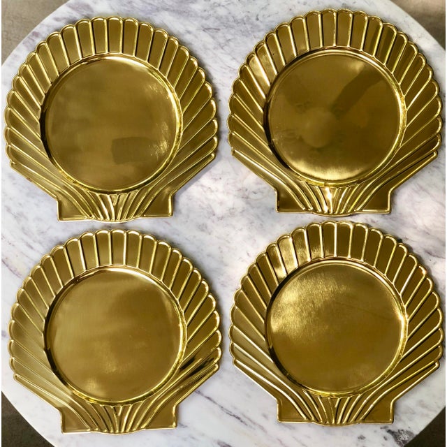 1980s Scallop Shell Polished Brass Chargers- Set of 4 | Chairish