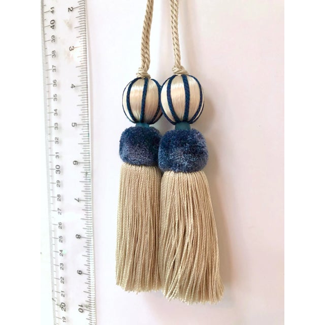 Pair of Petite Navy Blue and White Key Tassels | Chairish