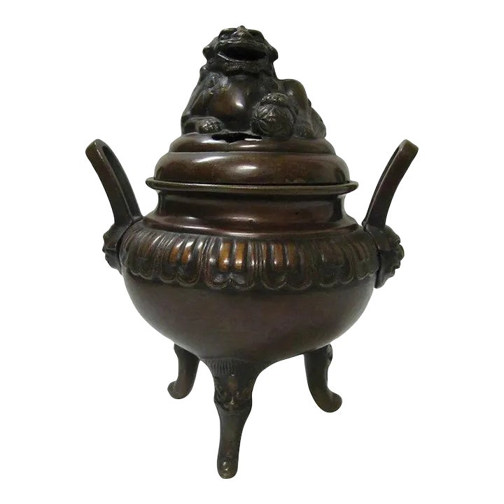 1910s Chinese Bronze Incense Foo Dog Burner | Chairish