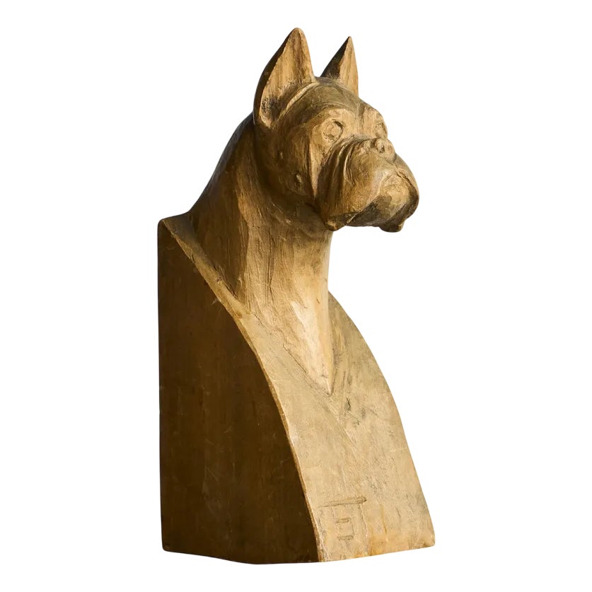 Boxer Sculpture in Carved Wood, 1950s | Chairish