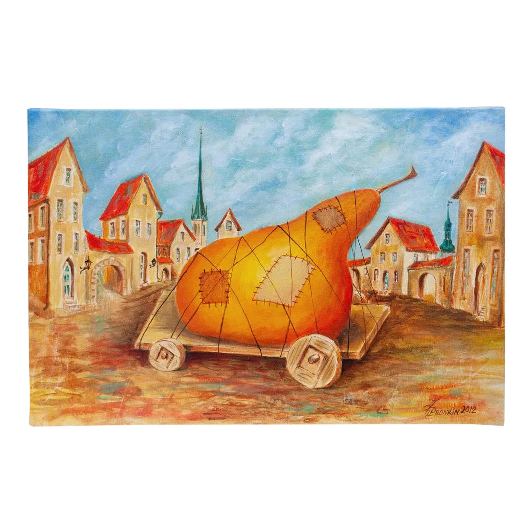 2012 Vlad Pronkin Original "Big Pear in an Old City" Surrealist ...